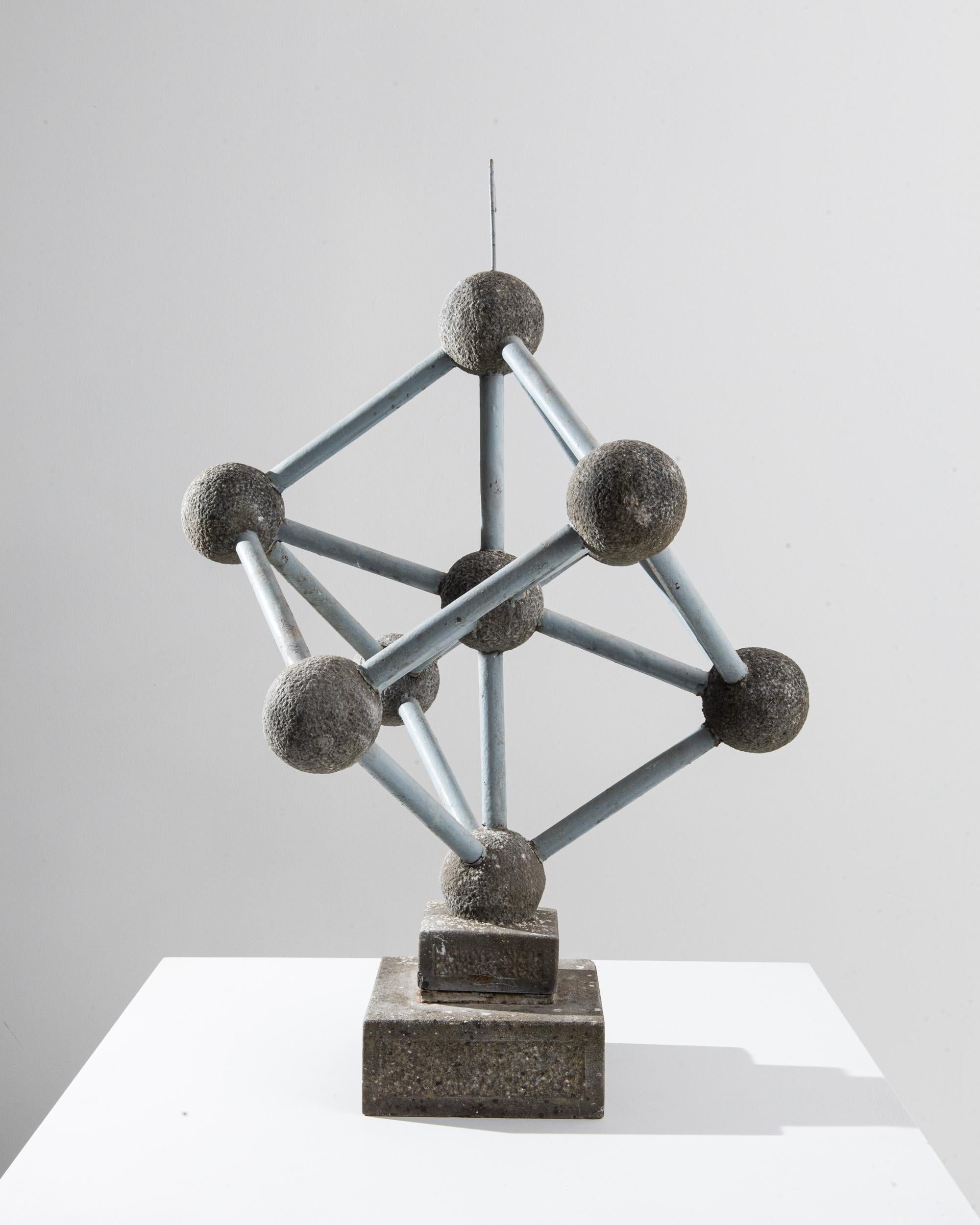 Vintage French Metal and Concrete Atom Sculpture For Sale at 1stDibs