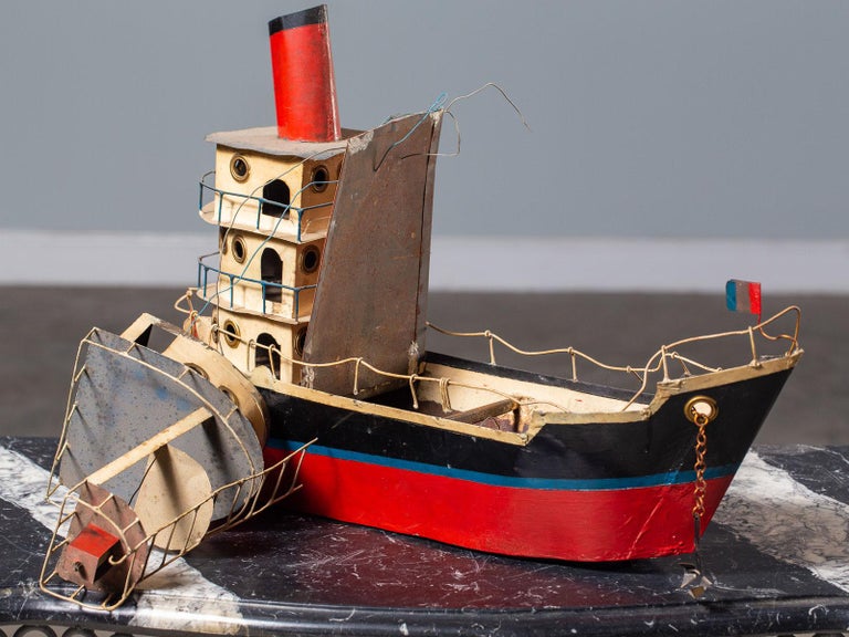 Vintage French Metal Freighter Toy Boat circa 1950 Original Painted ...