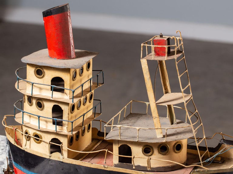 Vintage French Metal Freighter Toy Boat circa 1950 Original Painted ...