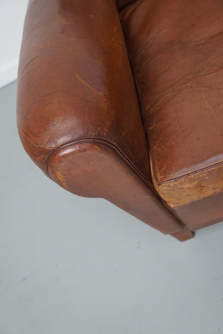 Vintage French Moustache Back Cognac-Colored Leather Club Chair, 1940s ...
