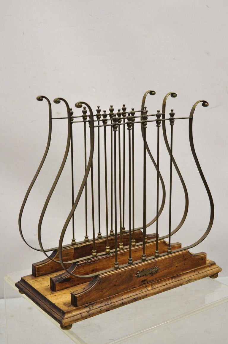 Vintage French Neoclassical Style Italian Brass Lyre Harp Magazine Rack ...