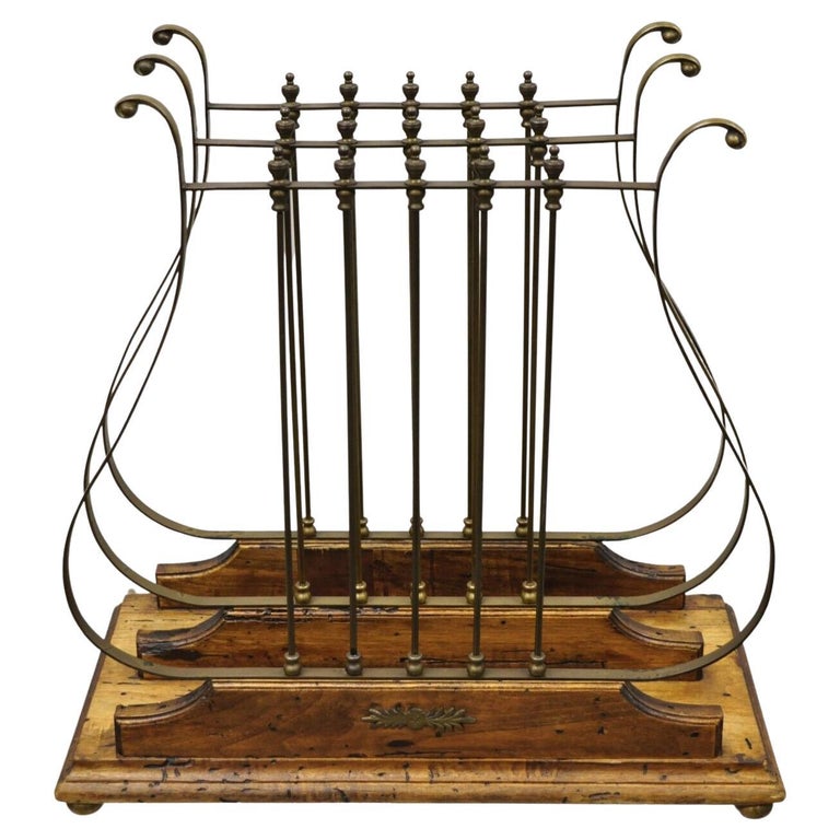 Vintage French Neoclassical Style Italian Brass Lyre Harp Magazine Rack ...