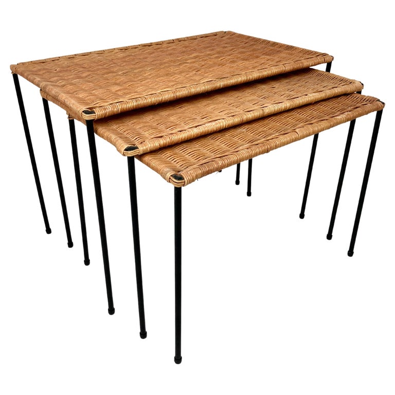 Vintage French Nest Of Rattan Side Tables at 1stDibs