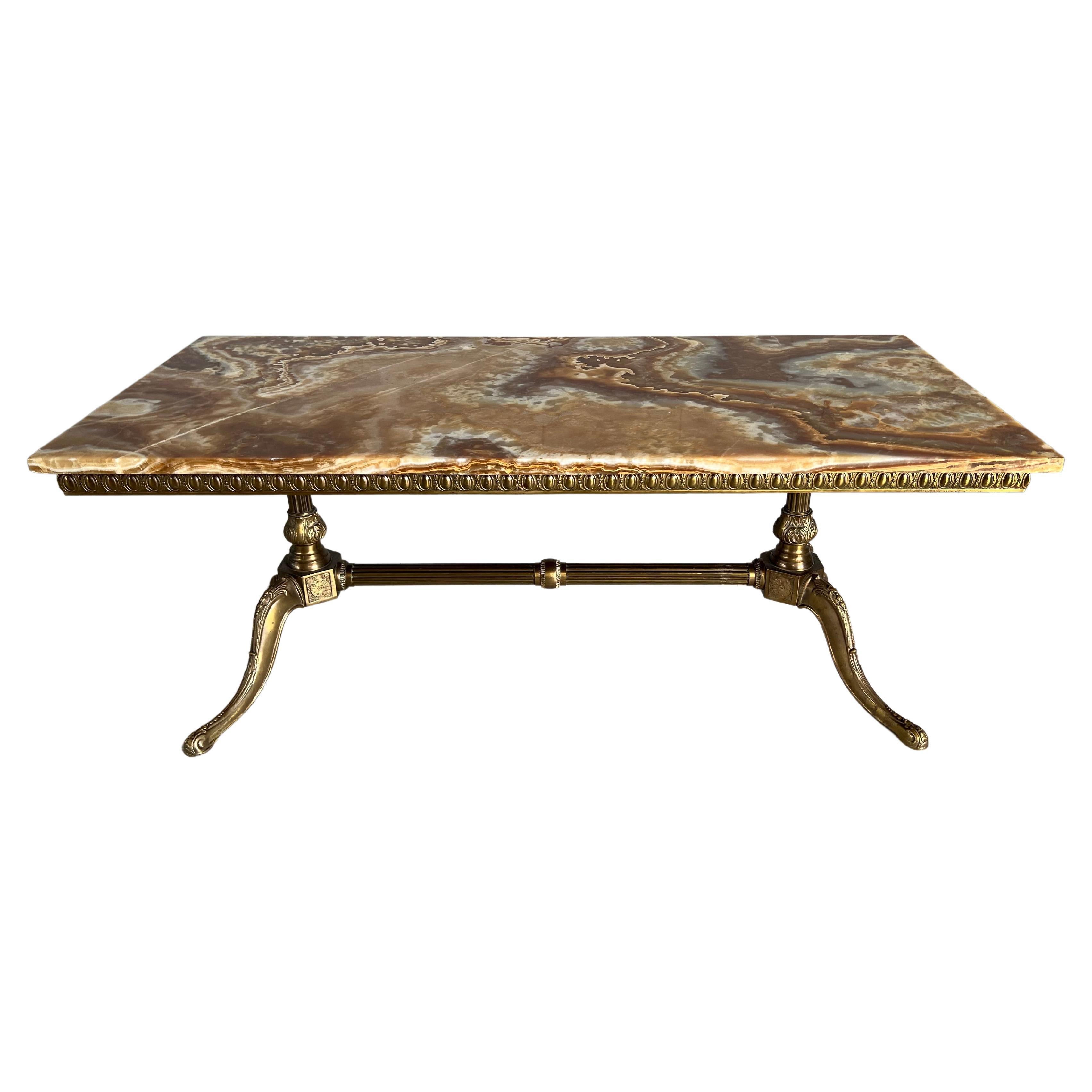 Vintage French Onyx and Gilt Brass Rectangular Side Coffee Table For ...