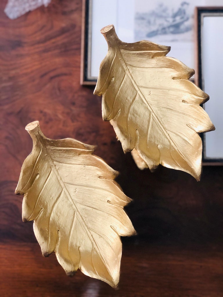 Vintage French Pair of Gold Painted Monkeys with Leaves Vide Poche or ...