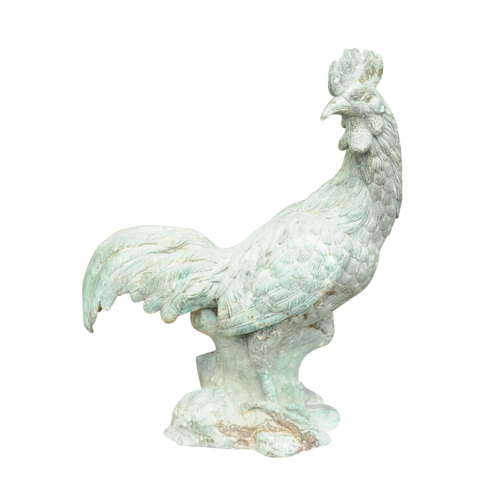 Vintage French Patinated Bronze Rooster Sculpture from the Mid-20th ...