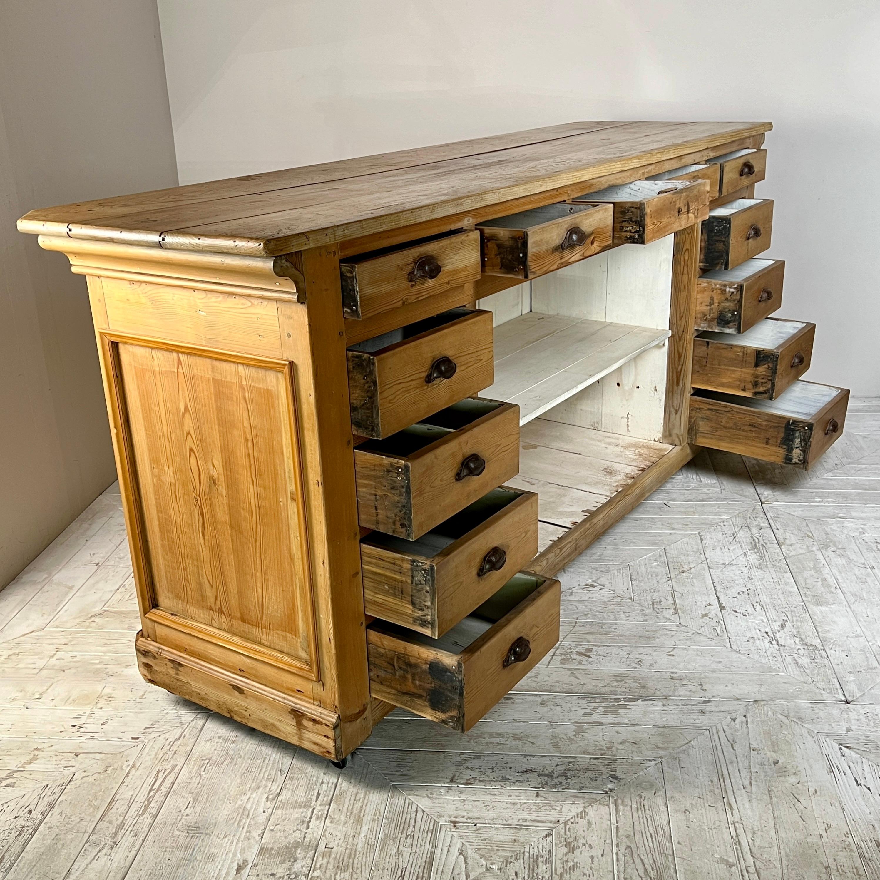 Vintage French Pine Haberdashery Shop Counter For Sale at 1stDibs