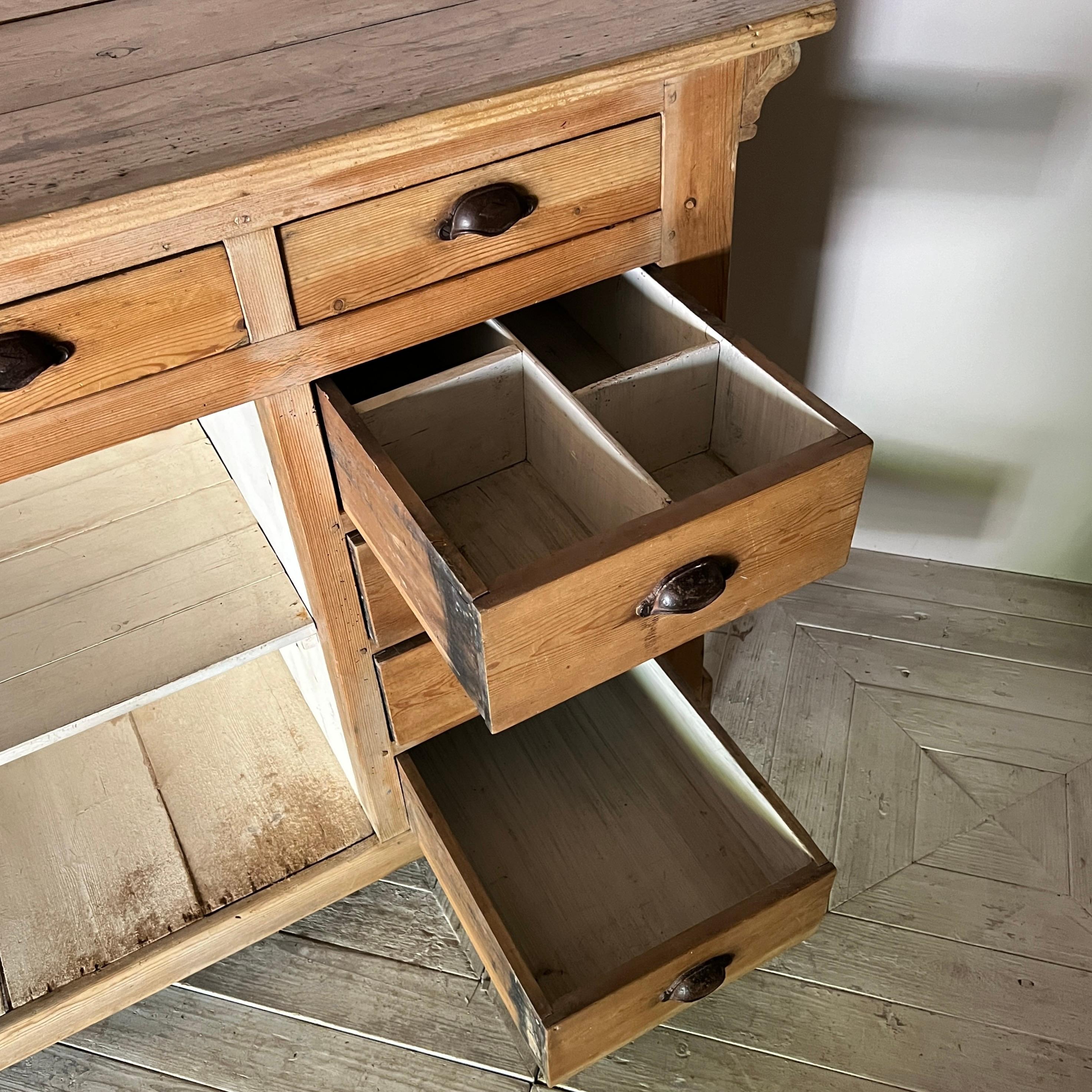 Vintage French Pine Haberdashery Shop Counter For Sale at 1stDibs