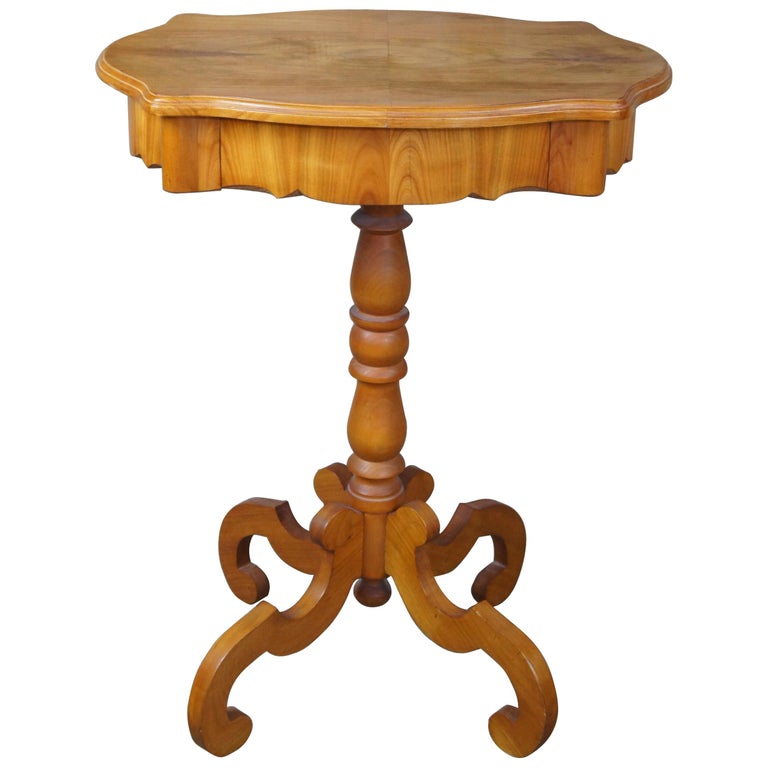 Vintage French Pine Turtle Top Parlor Table Scalloped Side End Accent ...