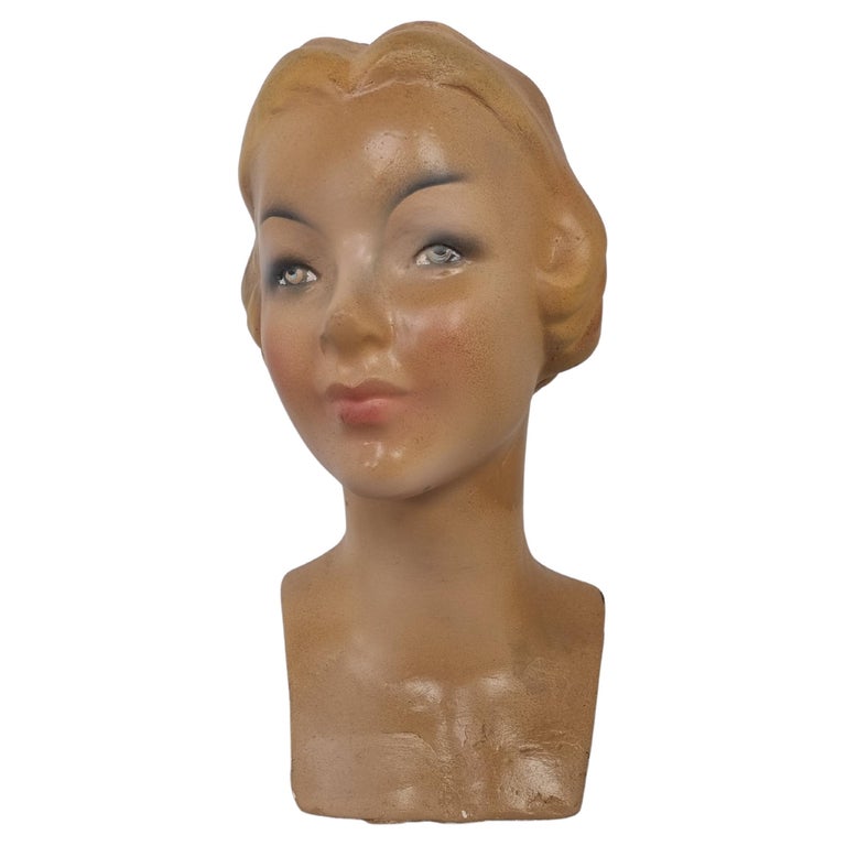 Vintage French Plaster Mannequin Head For Sale at 1stDibs