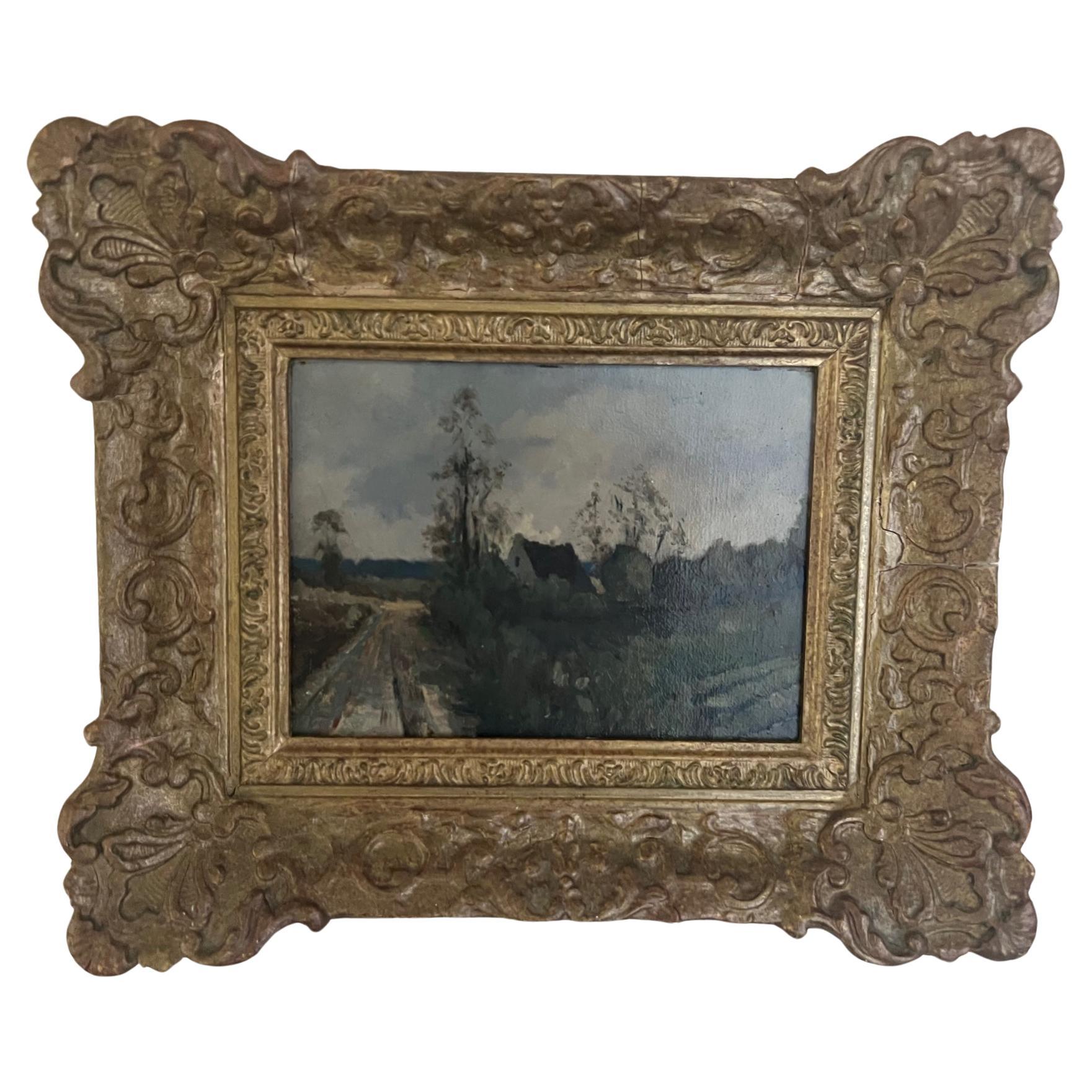 Vintage French Plein Air Landscape Painting in Antique Frame For Sale ...