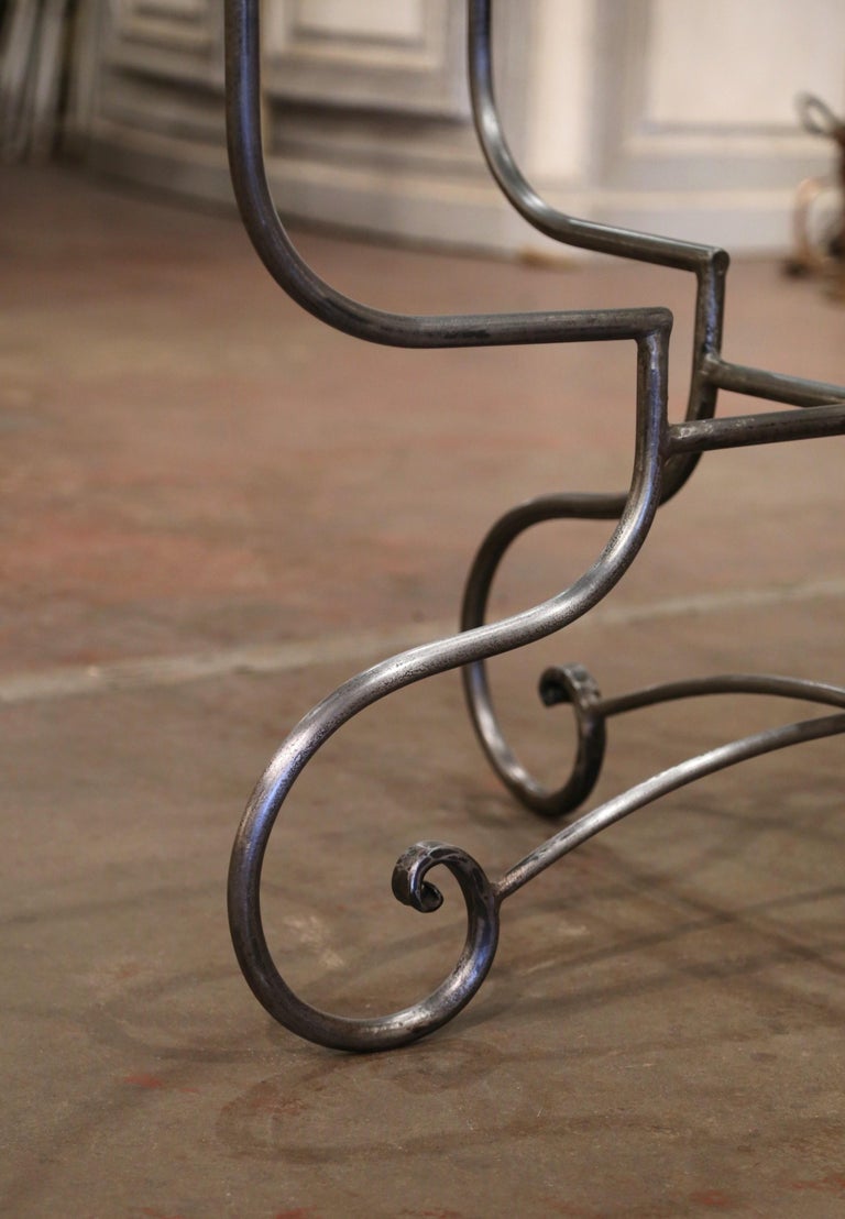 Vintage French Polished Wrought Iron Dining Table Base with Round Glass ...