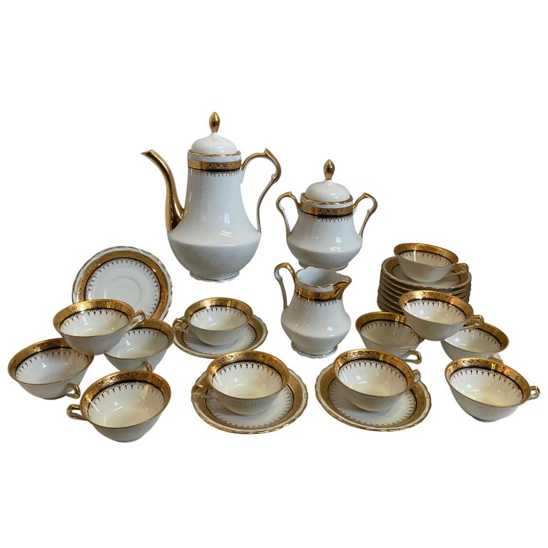 Vintage French Porcelain Tea Set, 28 Pieces For Sale at 1stDibs