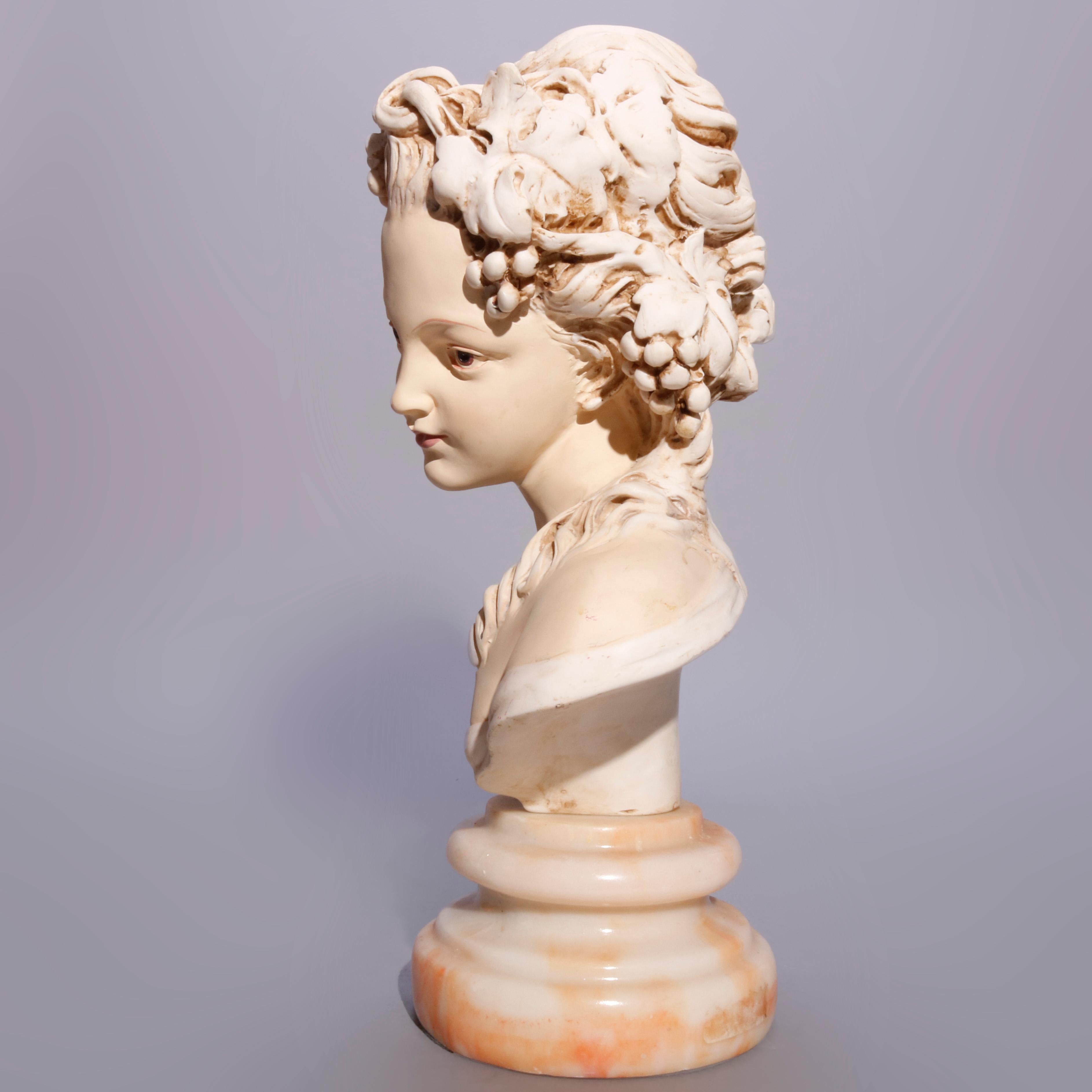 Vintage French Portrait Sculpture of Young Woman, Plaster on Marble at ...