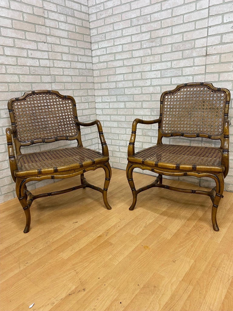 Vintage French Provincial Country Cane Faux Bamboo Wood Armchair - Pair ...