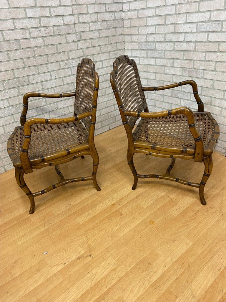 Vintage French Provincial Country Cane Faux Bamboo Wood Armchair - Pair ...