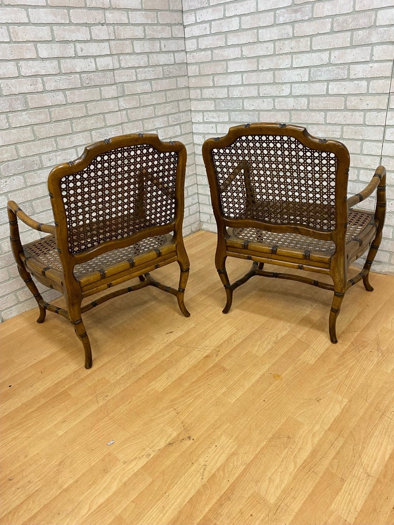 Vintage French Provincial Country Cane Faux Bamboo Wood Armchair - Pair ...