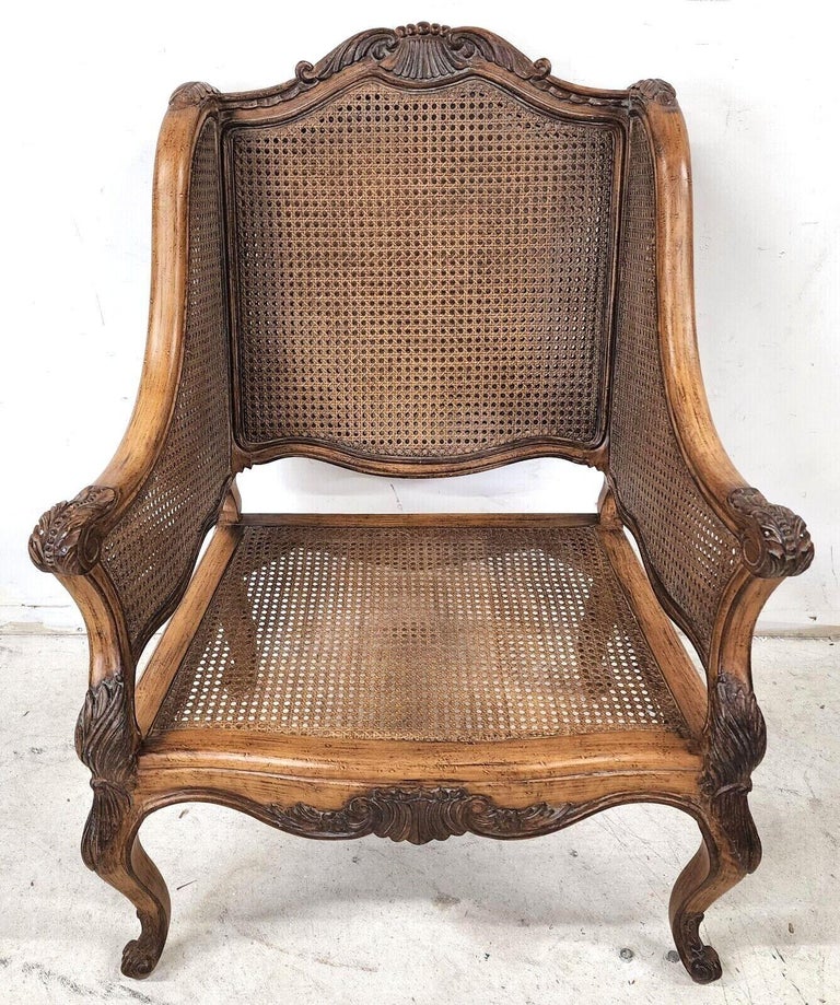 Vintage French Provincial Double Cane Lounge Accent Chair at 1stDibs