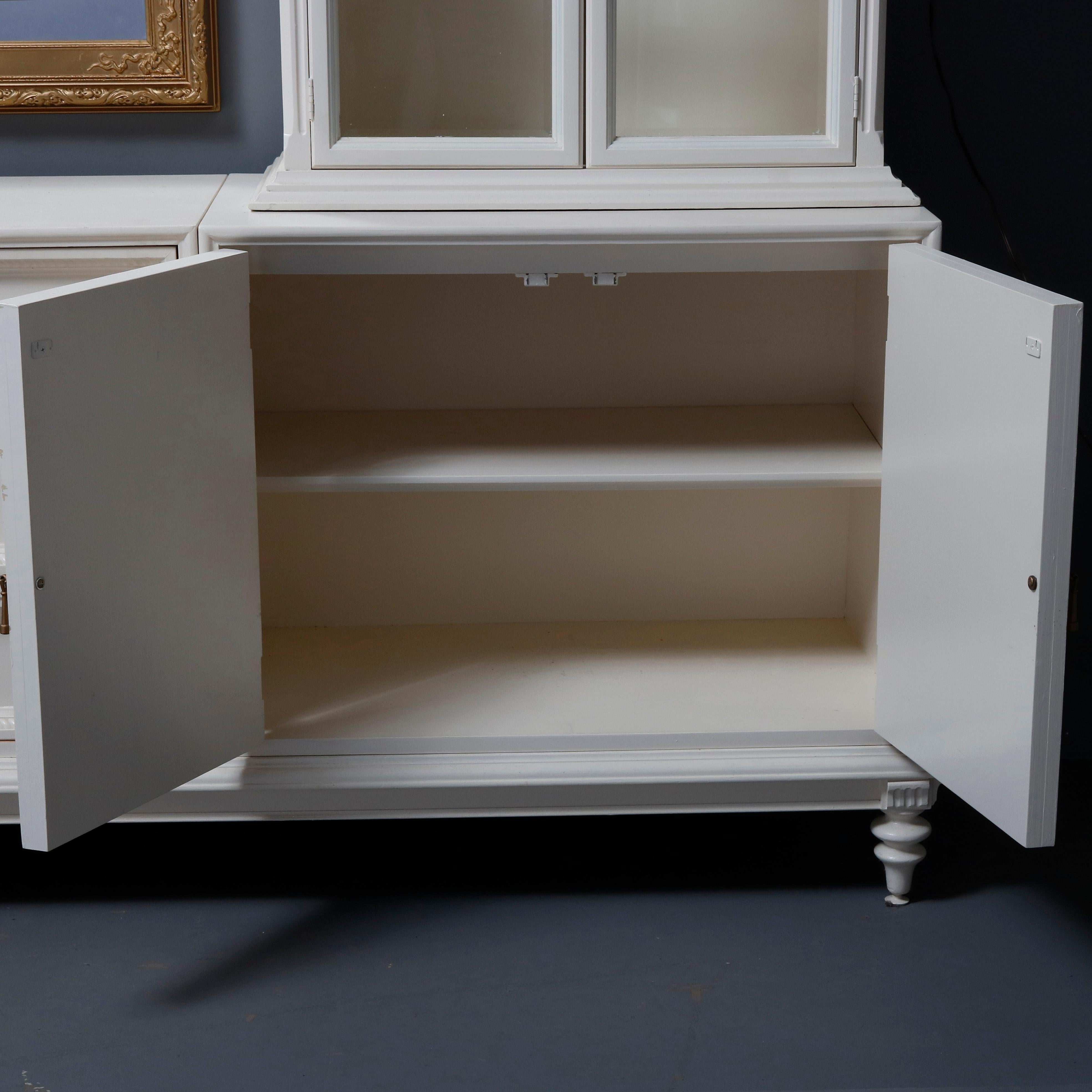 Vintage French Provincial Paint Decorated and Lighted Breakfront China ...