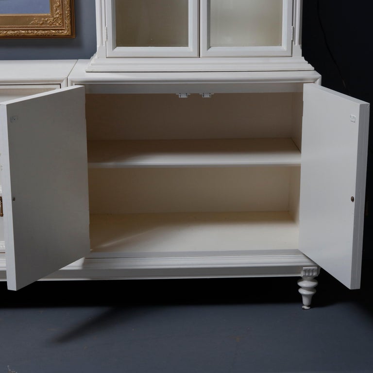 Vintage French Provincial Paint Decorated and Lighted Breakfront China ...