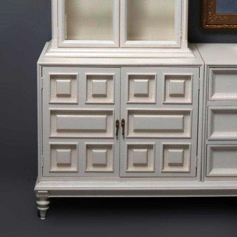 Vintage French Provincial Paint Decorated and Lighted Breakfront China ...