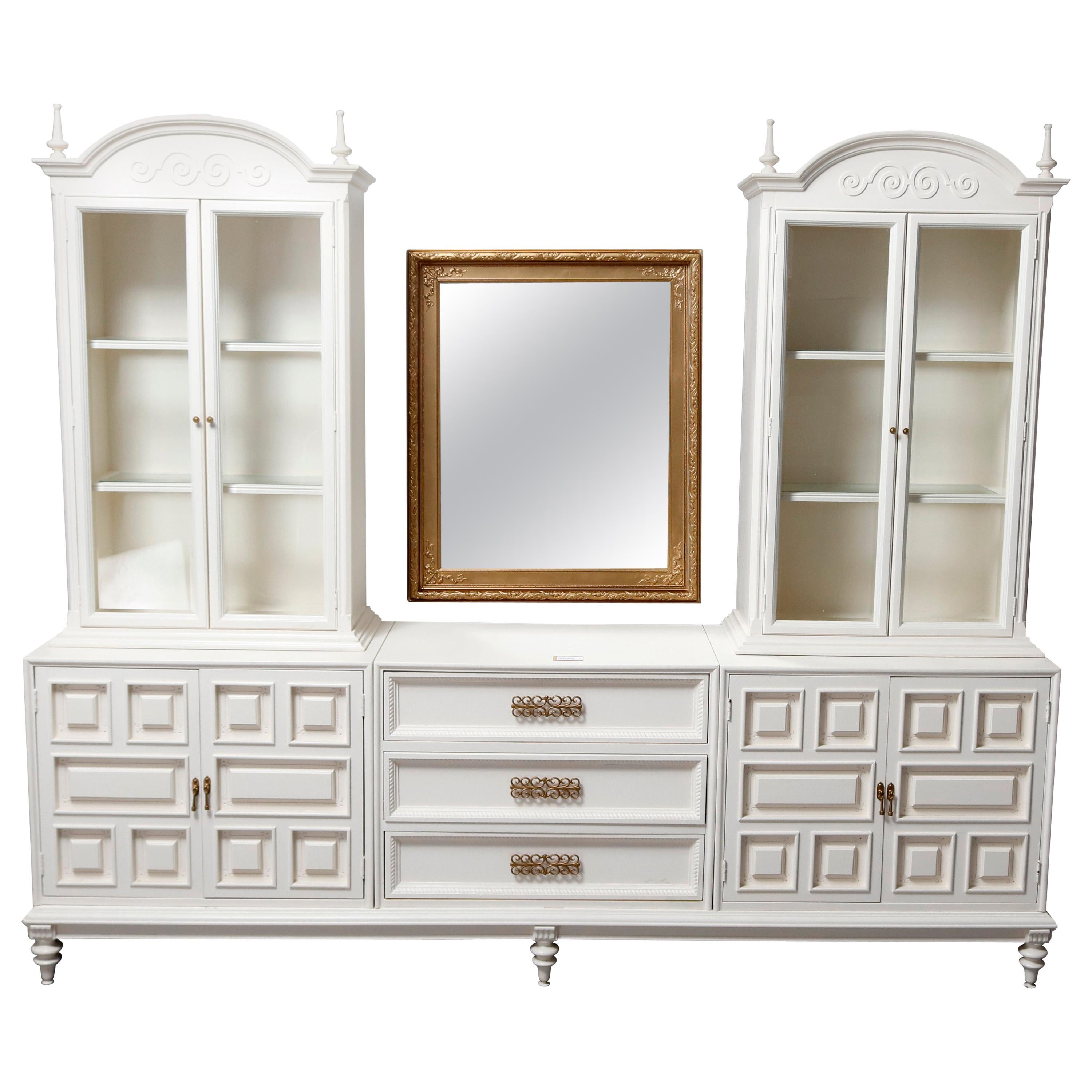 Vintage French Provincial Paint Decorated and Lighted Breakfront China ...