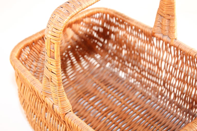 Vintage French Provincial Rattan Handled Basket, 1950 For Sale at 1stDibs