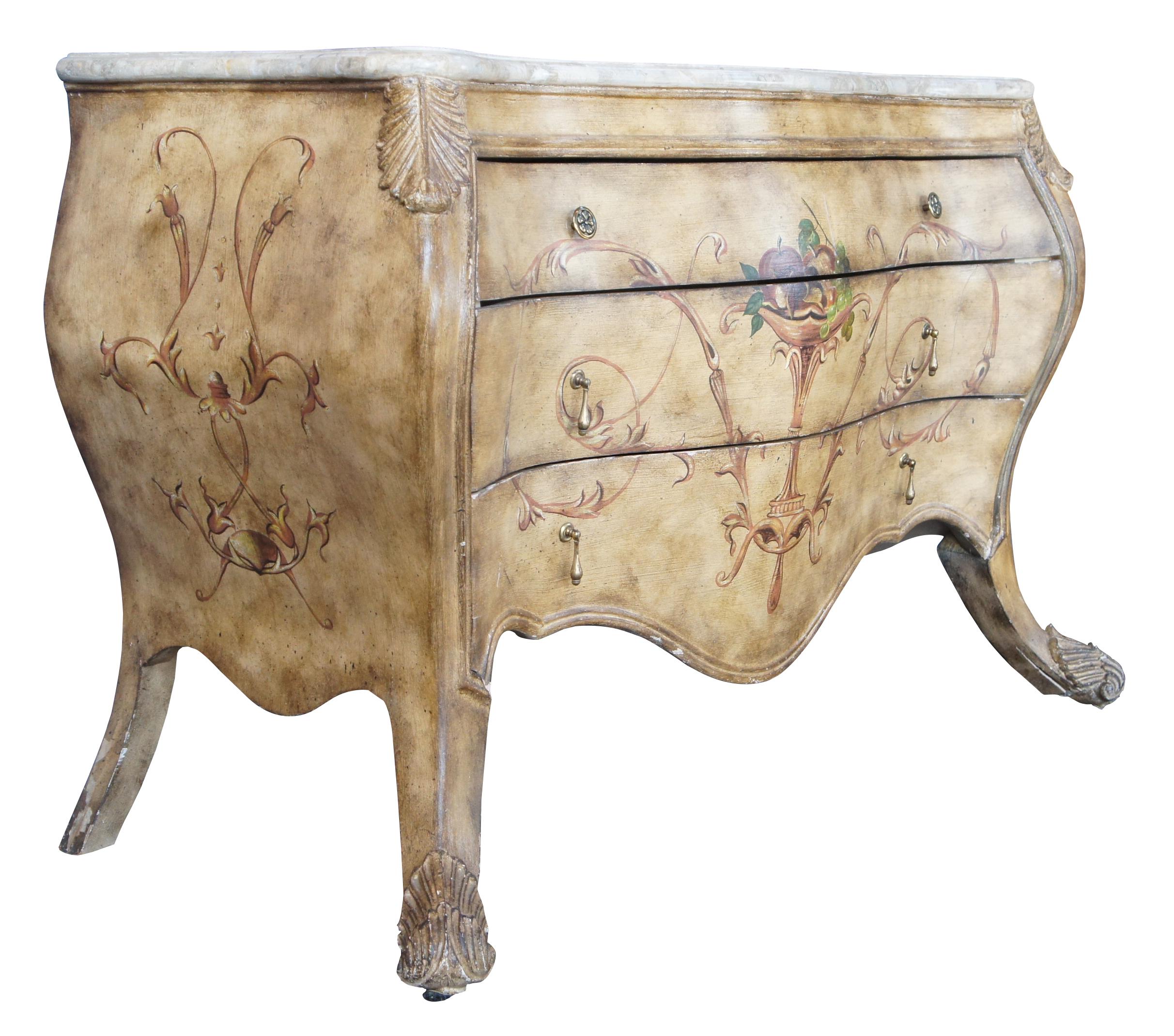 Vintage French Provincial Tessellated Stone Bombe Chest Commode Console ...