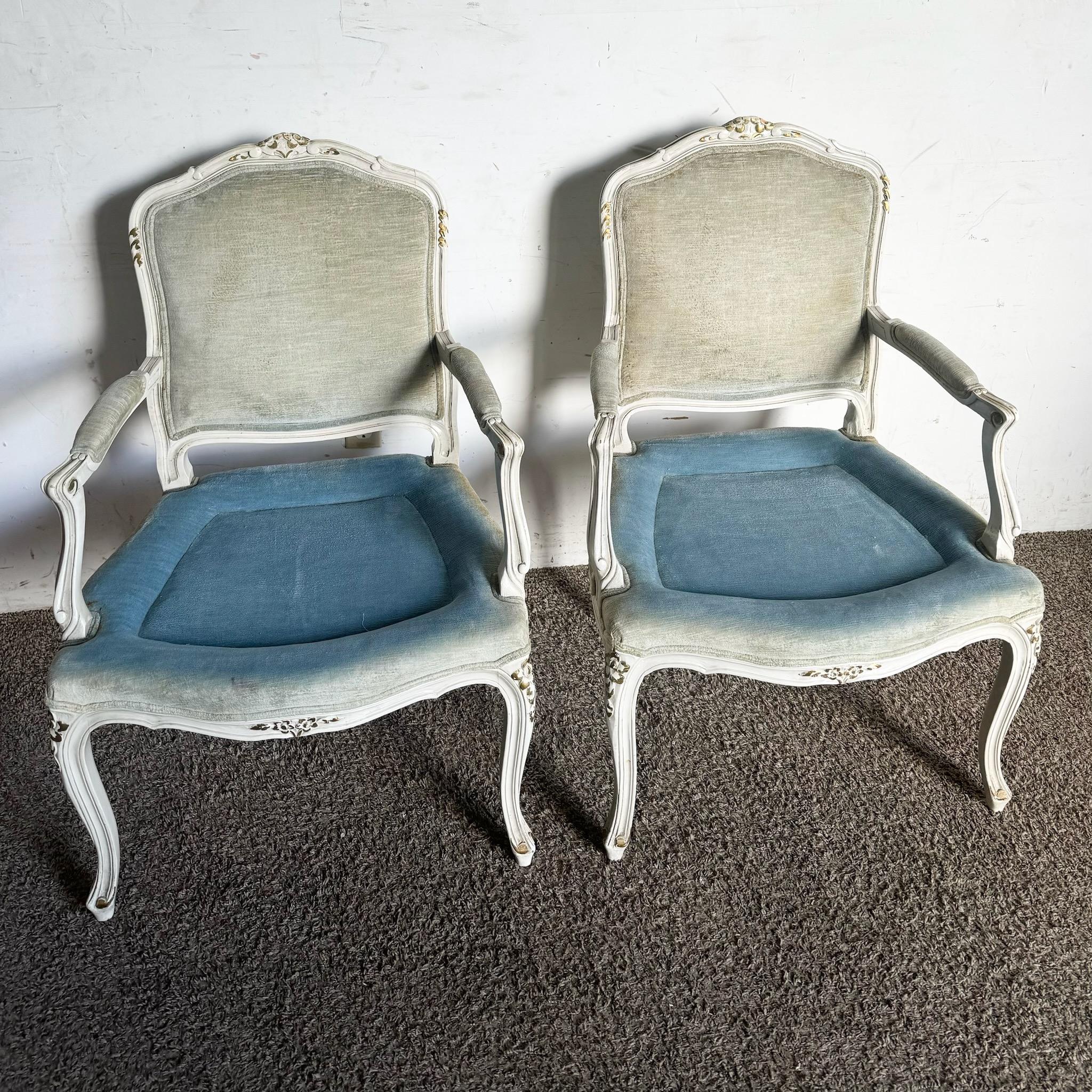 Vintage French Provincial White Gold and Baby Blue Arm Chairs - a Pair ...