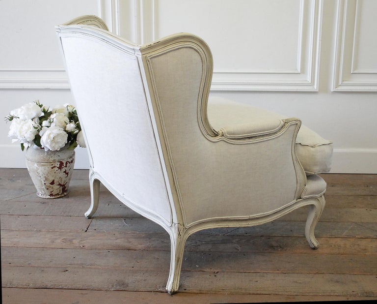Vintage French Provincial Wing Back Style Chair Upholstered in Natural ...