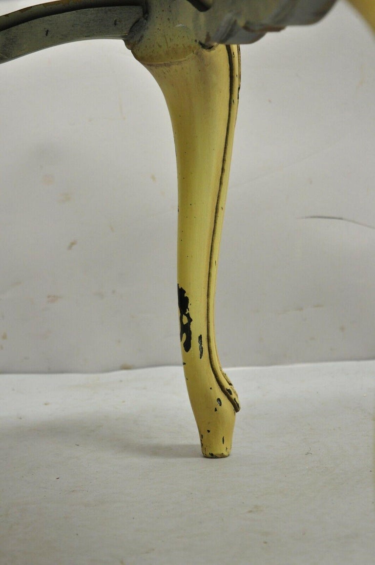 Vintage French Provincial Yellow Painted Cabriole Leg Vanity Bench Seat ...