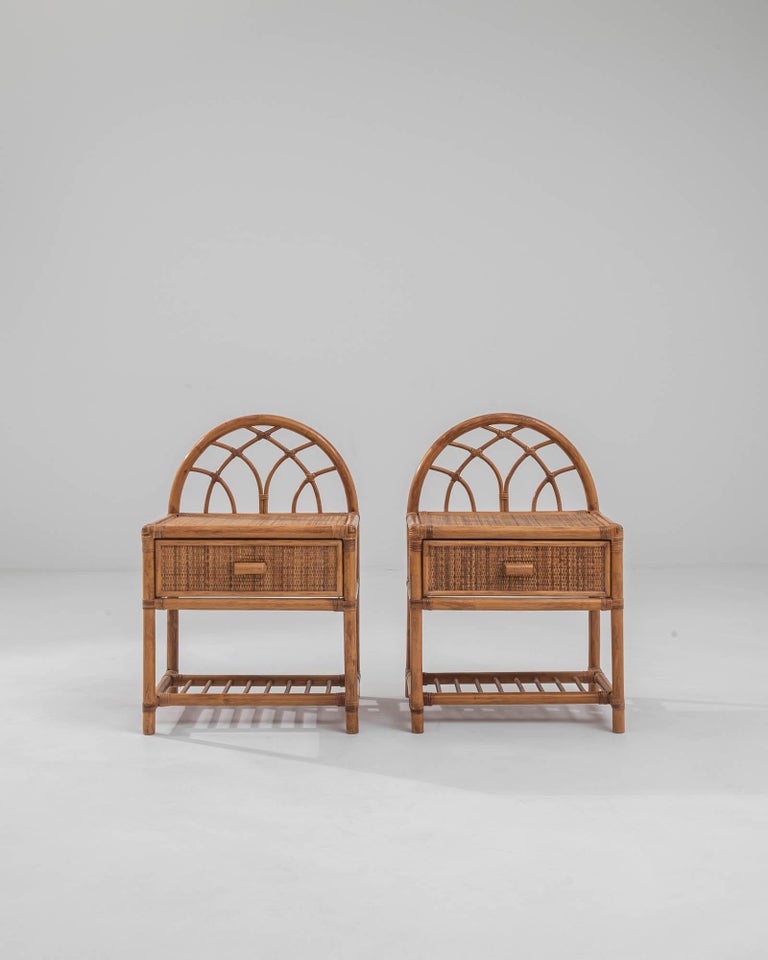 Vintage French Rattan Bedside Tables, a Pair For Sale at 1stDibs