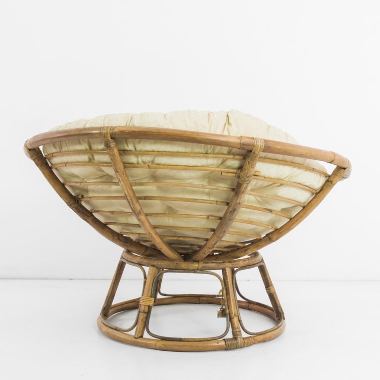 Vintage French Rattan Papasan Chair For Sale at 1stDibs