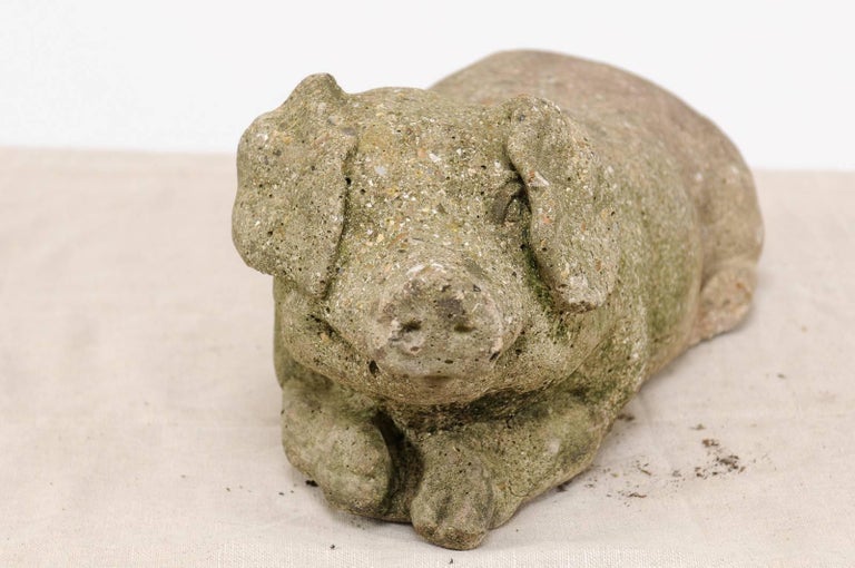 Vintage French Reclining Stone Pig Sculpture from the Early 20th ...