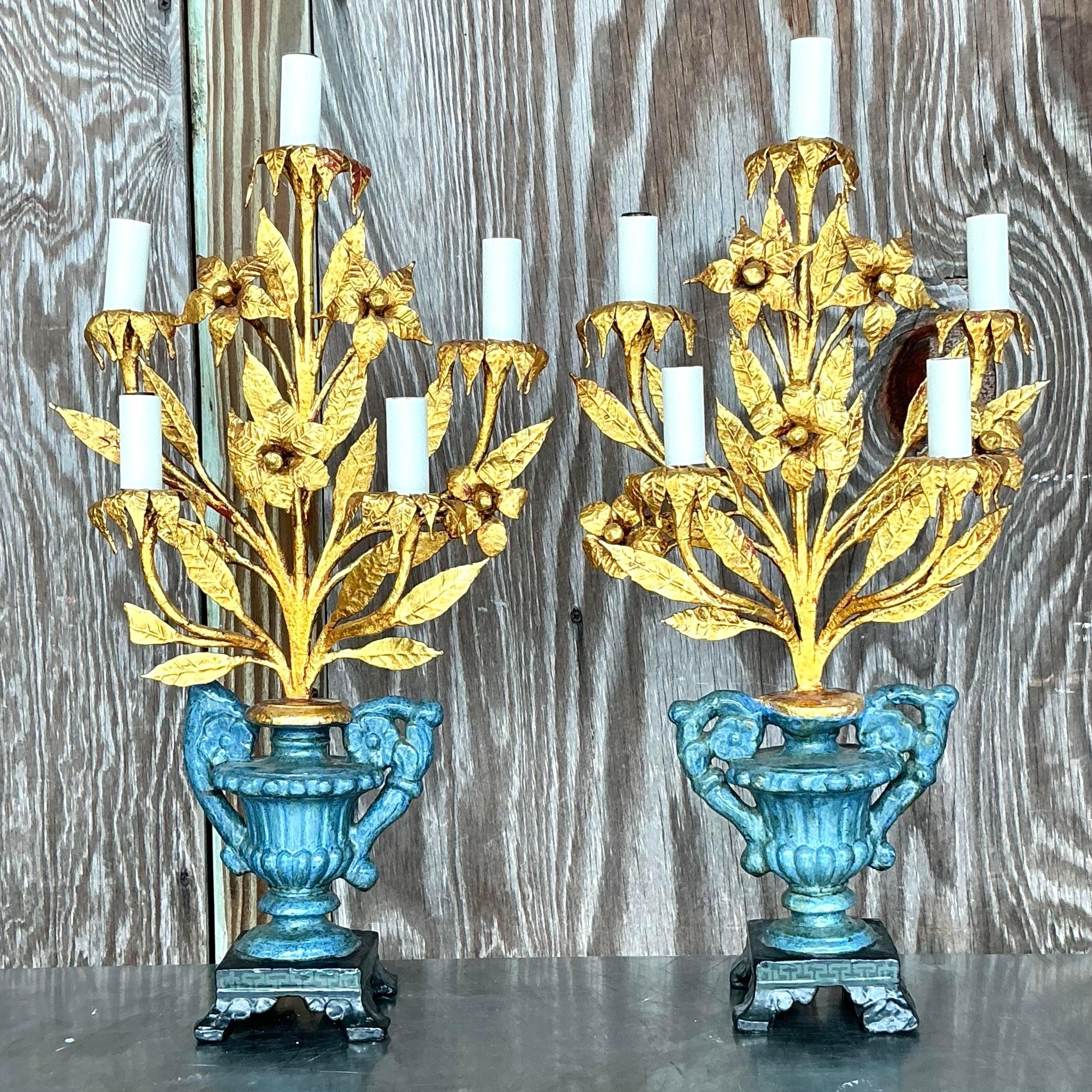 Vintage French Regency Gilt Floral Lamps - a Pair - 1850 For Sale at ...
