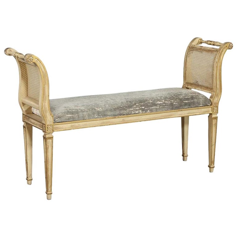 Vintage French Regency Upholstered Cane Bench at 1stDibs | vintage ...