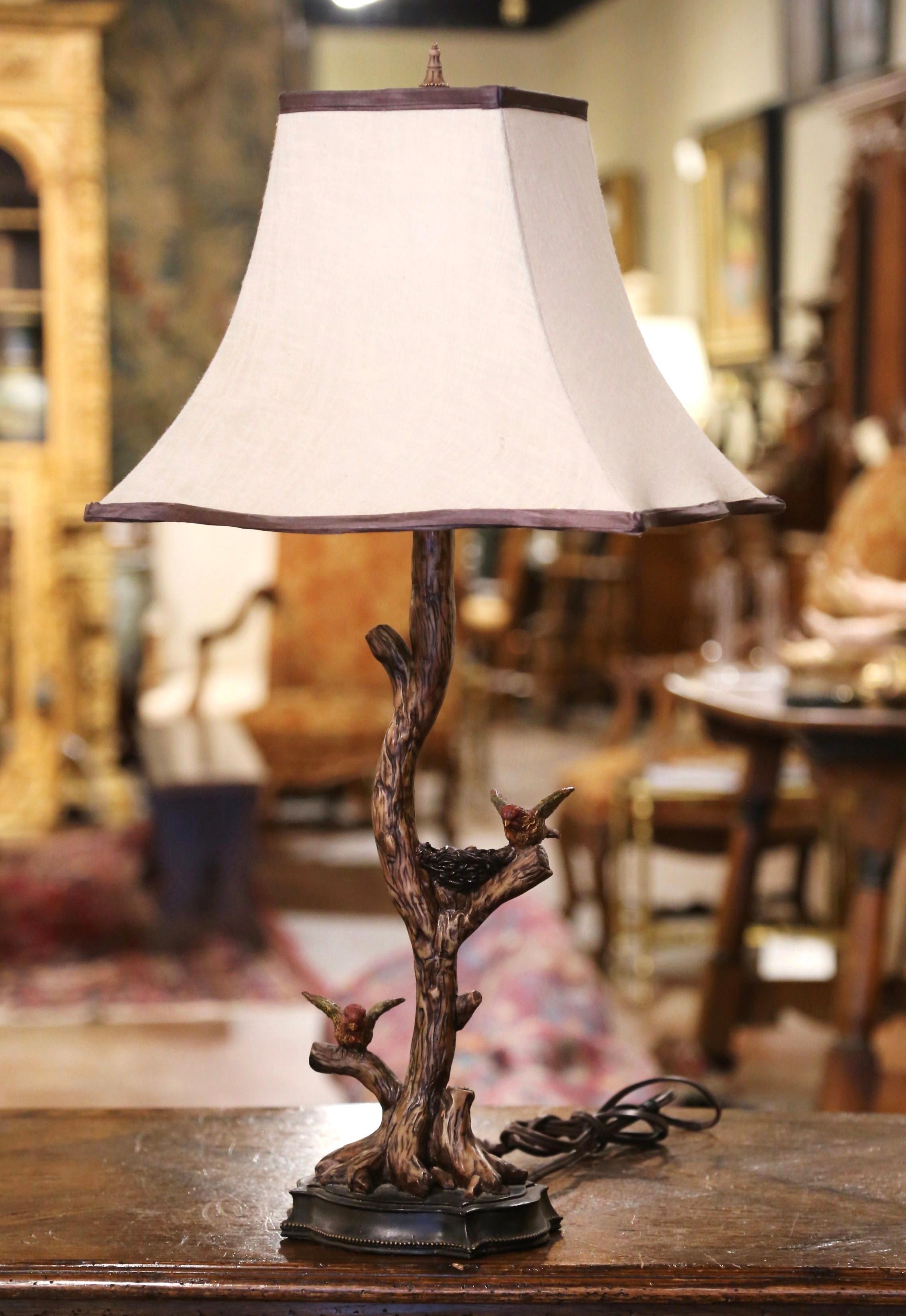 Vintage French Resin Black Forest Tree Form Table Lamp with Birds and ...
