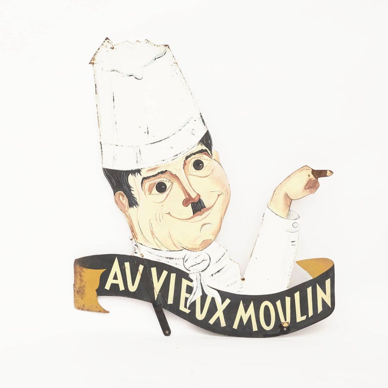 Vintage French Restaurant Sign, Painted Metal, France, C. 1920 For Sale ...