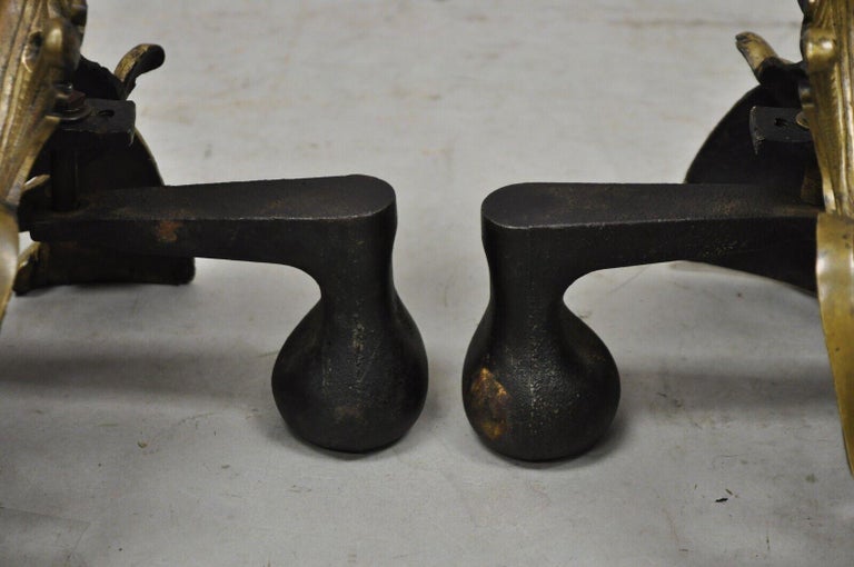 Vintage French Rococo Style Bronze Acanthus Leafy Scroll Andirons, Pair ...