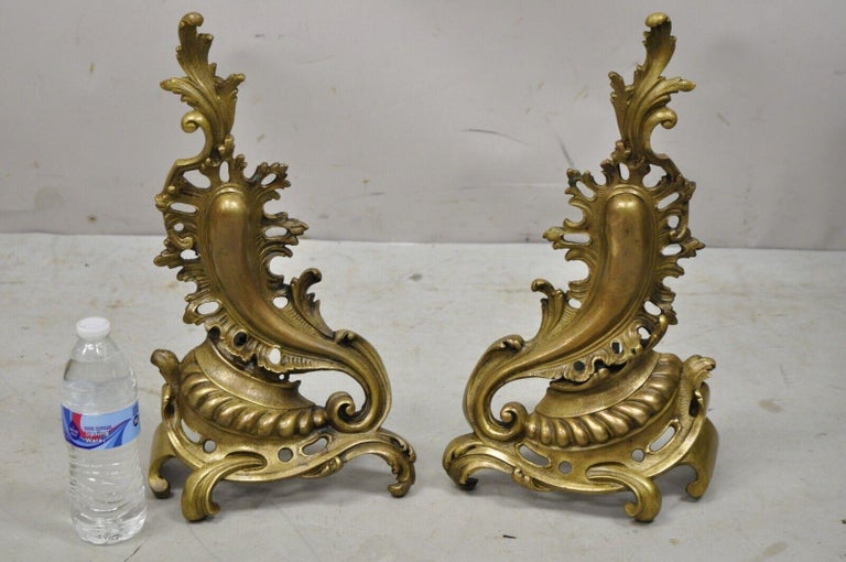 Vintage French Rococo Style Bronze Acanthus Leafy Scroll Andirons, Pair ...