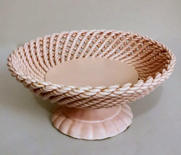 Vintage French Rose Glazed Earthenware Centerpiece Woven Tableware For ...