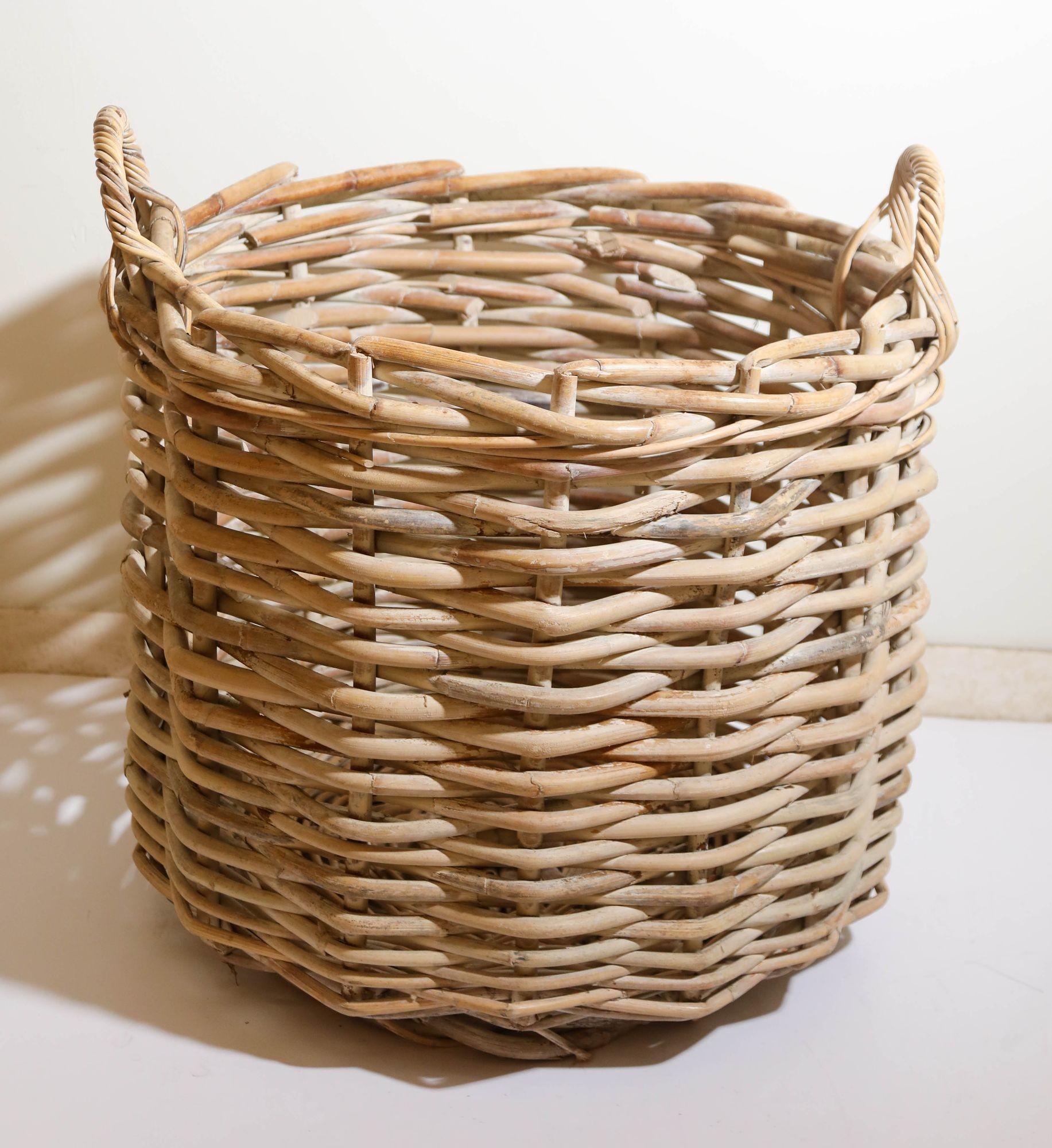 Vintage French Rustic Large Wicker Woven Log Basket Country House For ...