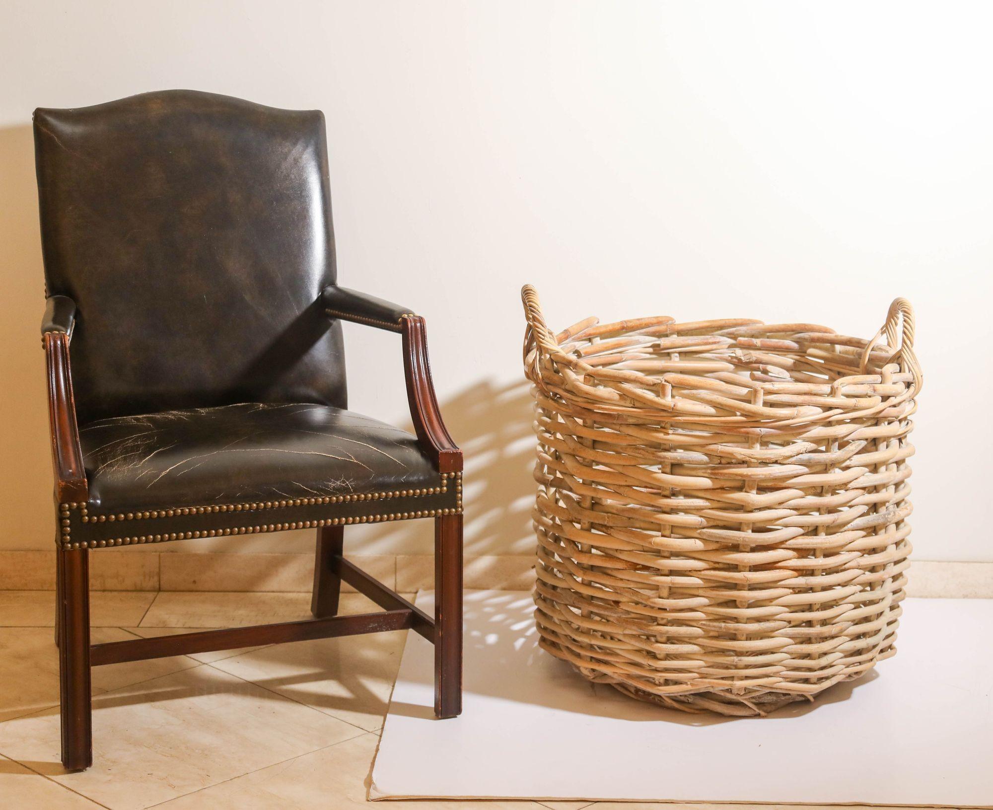 Vintage French Rustic Large Wicker Woven Log Basket Country House For ...