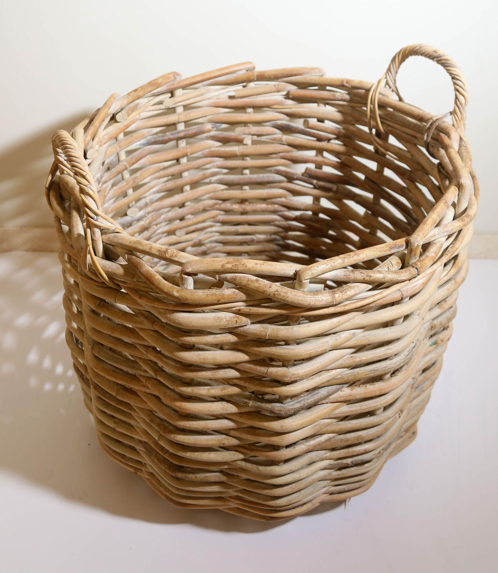 Vintage French Rustic Large Wicker Woven Log Basket Country House For ...