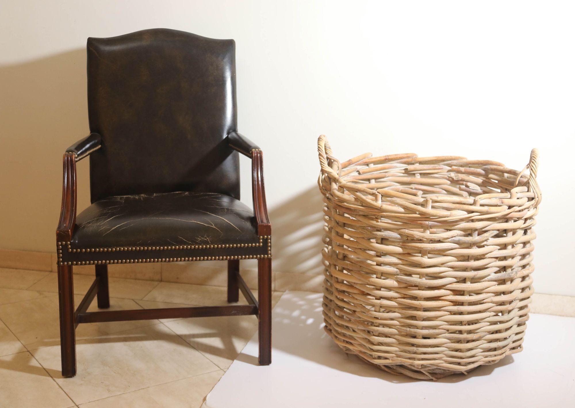Vintage French Rustic Large Wicker Woven Log Basket Country House For ...