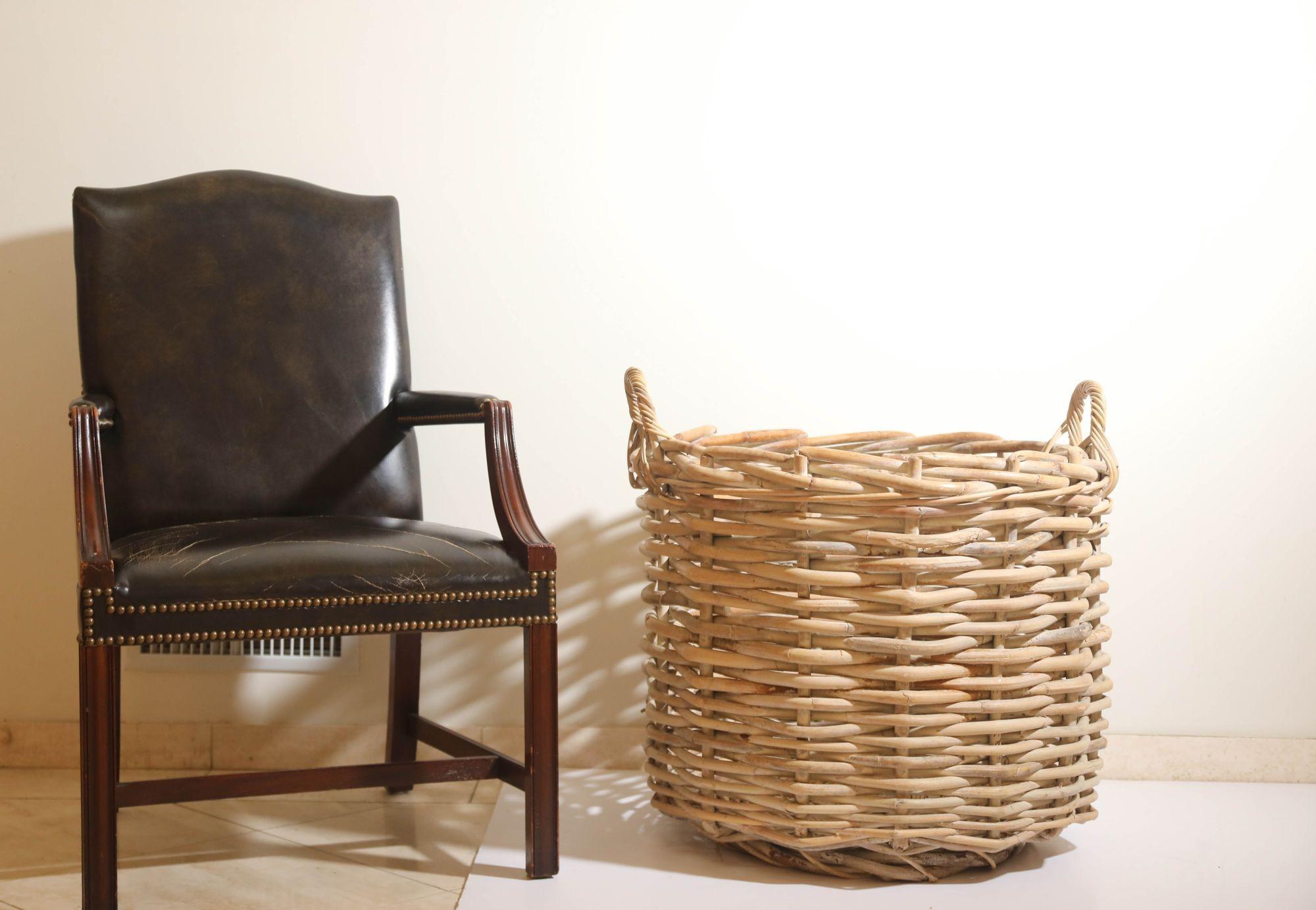 Vintage French Rustic Large Wicker Woven Log Basket Country House For ...