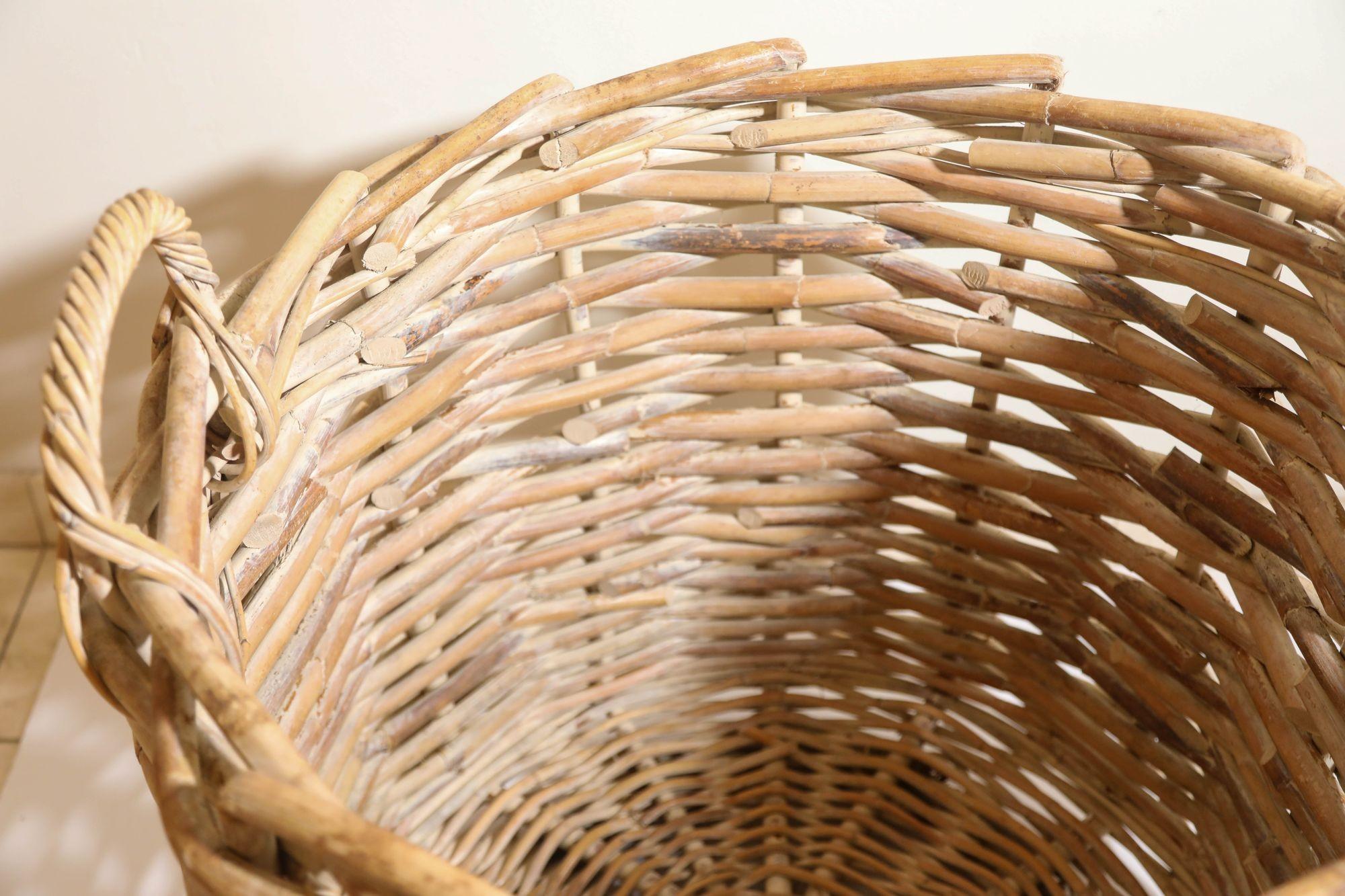 Vintage French Rustic Large Wicker Woven Log Basket Country House For ...