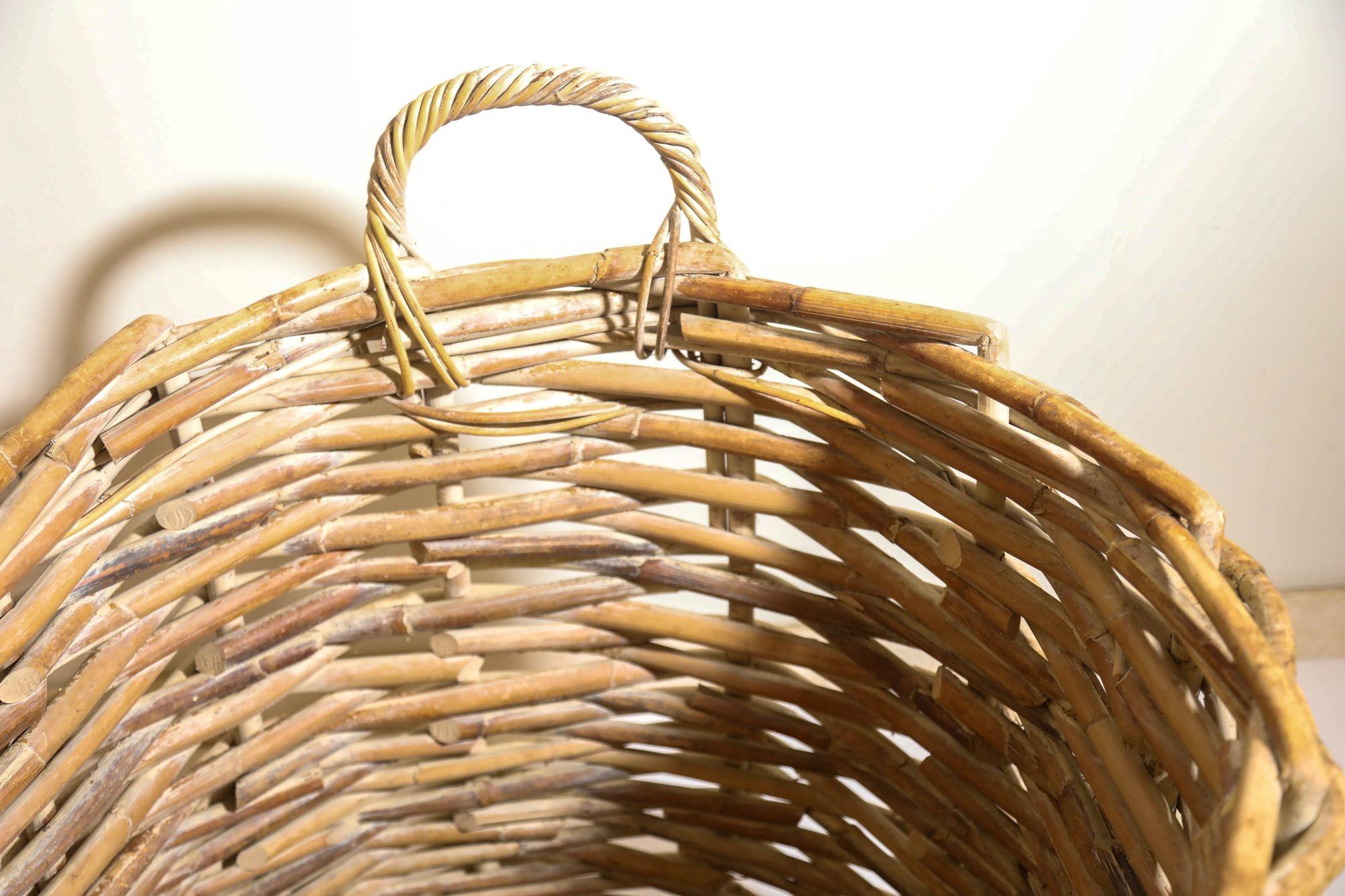 Vintage French Rustic Large Wicker Woven Log Basket Country House For ...