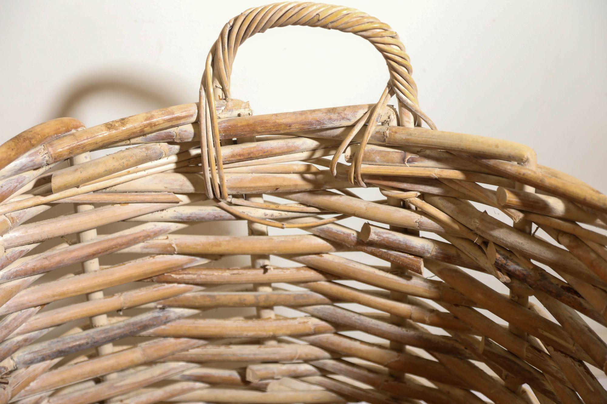 Vintage French Rustic Large Wicker Woven Log Basket Country House For ...