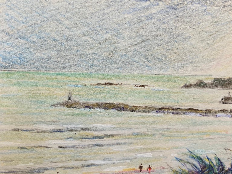 Vintage French Signed Impressionist Crayon Drawing Brittany Coastline ...